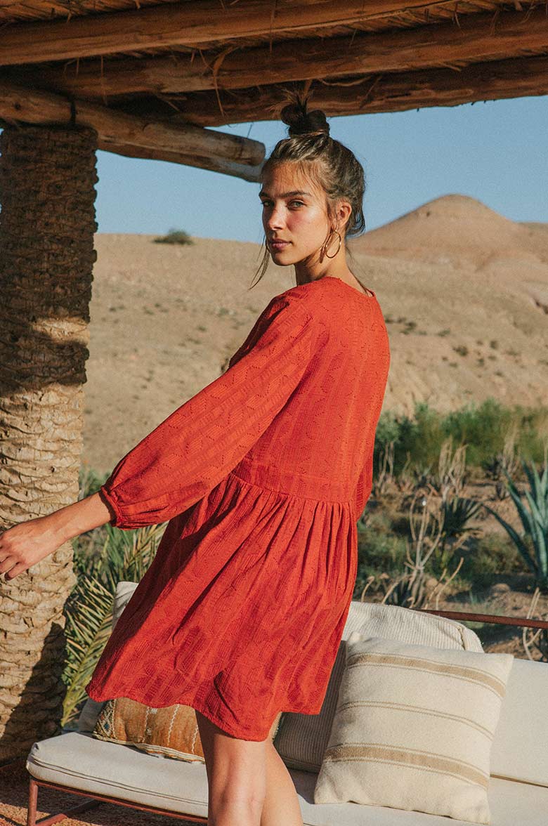100% Cotton Dress in Warm Red - Ethical Fashion - ROVE